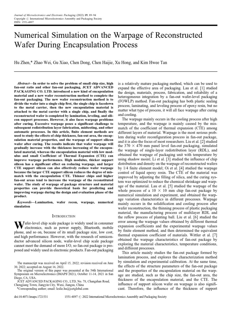 Numerical Simulation On The Warpage of Reconstructed Wafer During Encapsulation Process | PDF ...