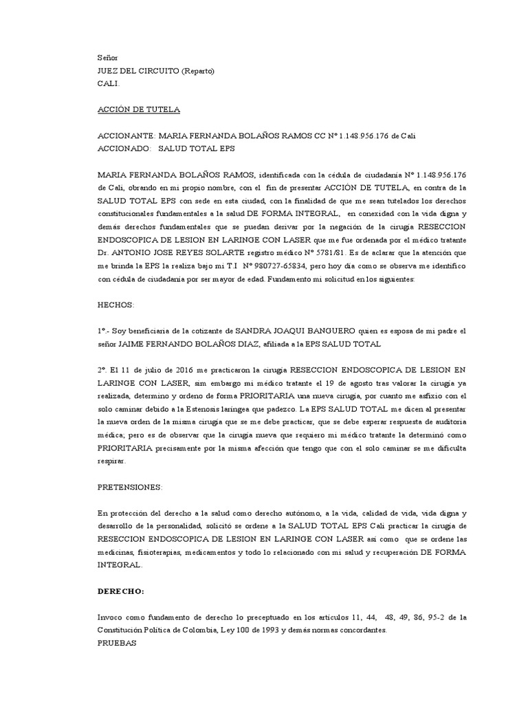 Formato Tutela CIRUGIA | PDF | Justicia | Crimen y violencia