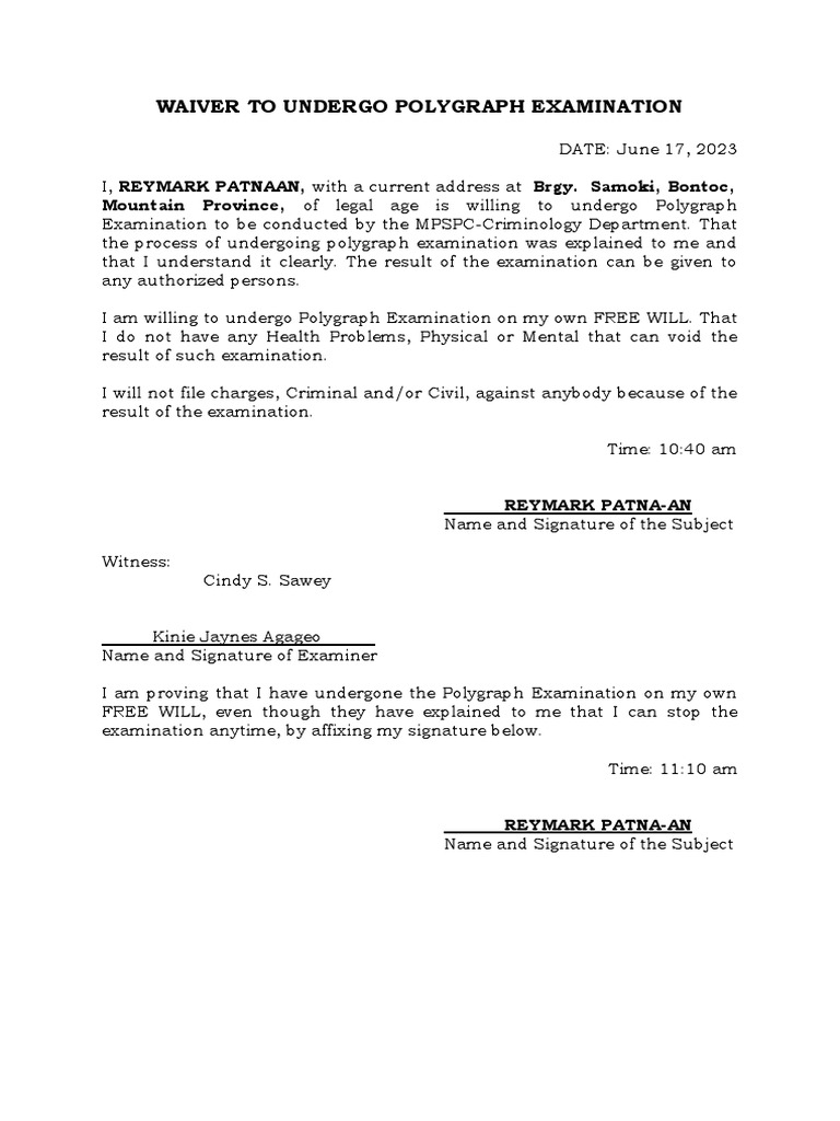 Waiver To Undergo Polygraph Examination | PDF
