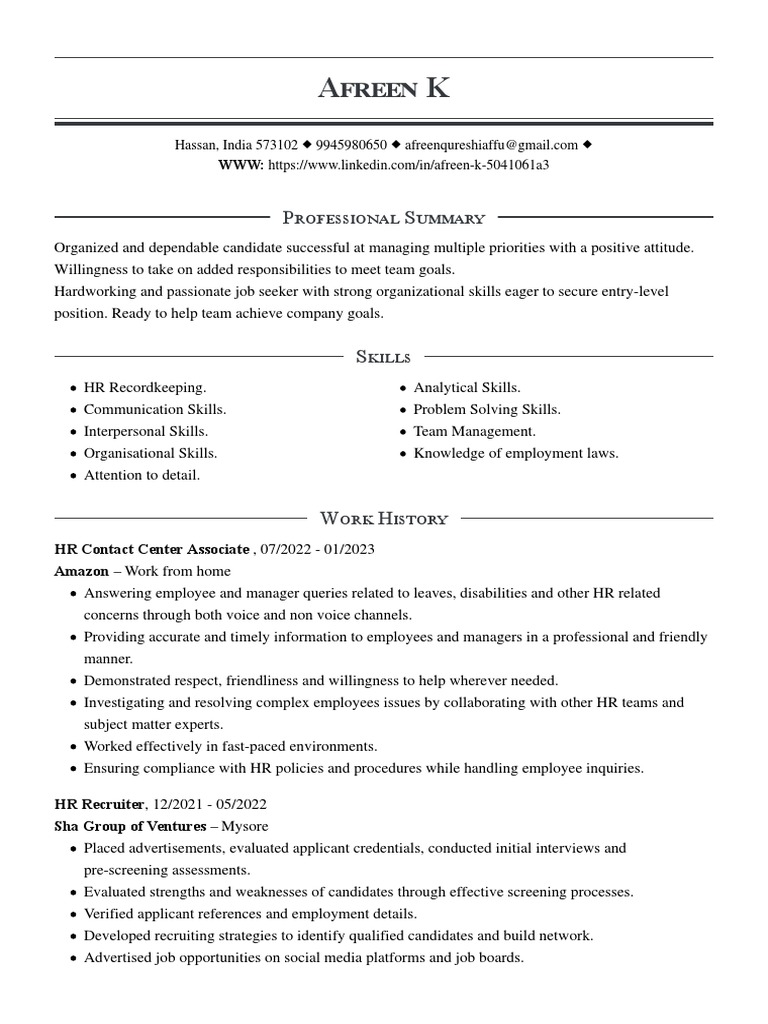 Entry-Level HR Specialist Profile | PDF | Career & Growth