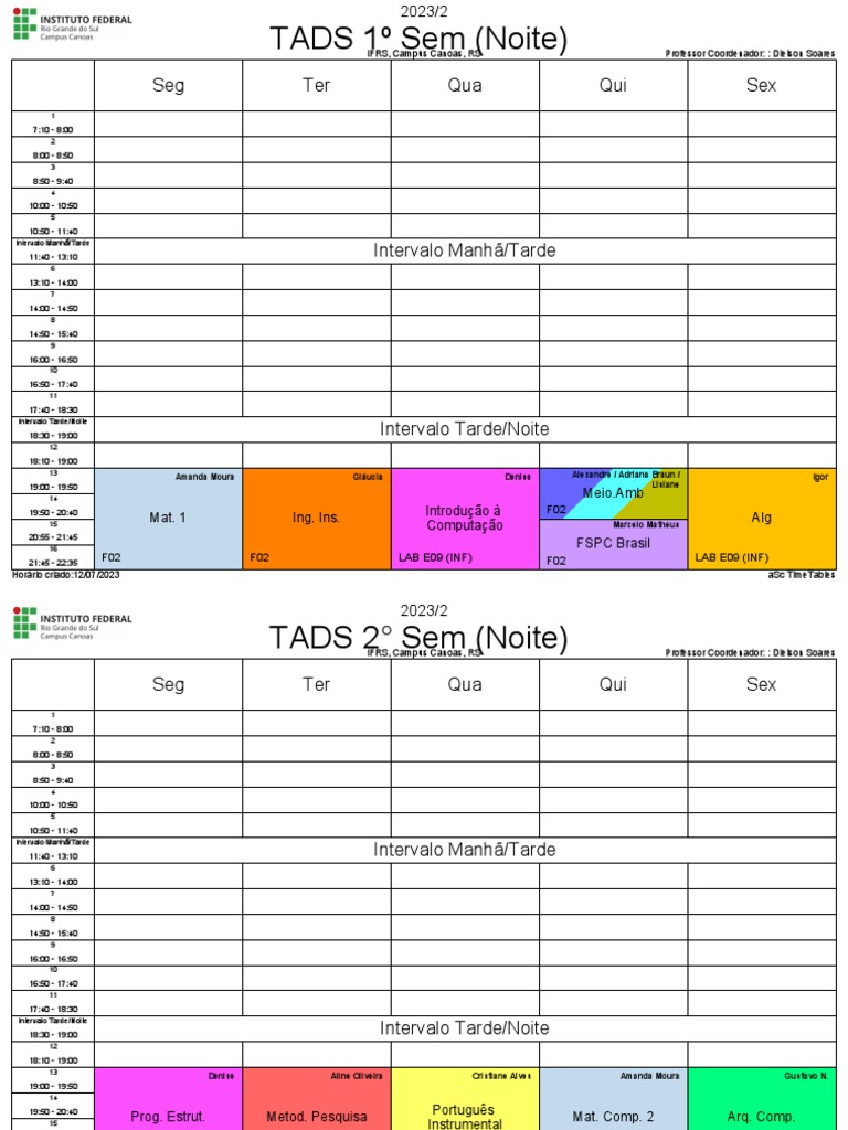 Horário TADS 2023 | PDF