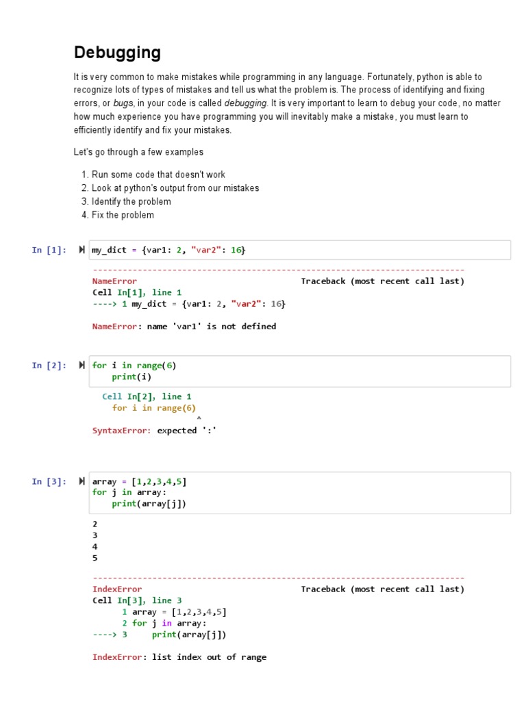 Debugging - Jupyter Notebook | PDF | Debugging | Software Development Debugging - Jupyter Notebook | PDF | Debugging | Software Development