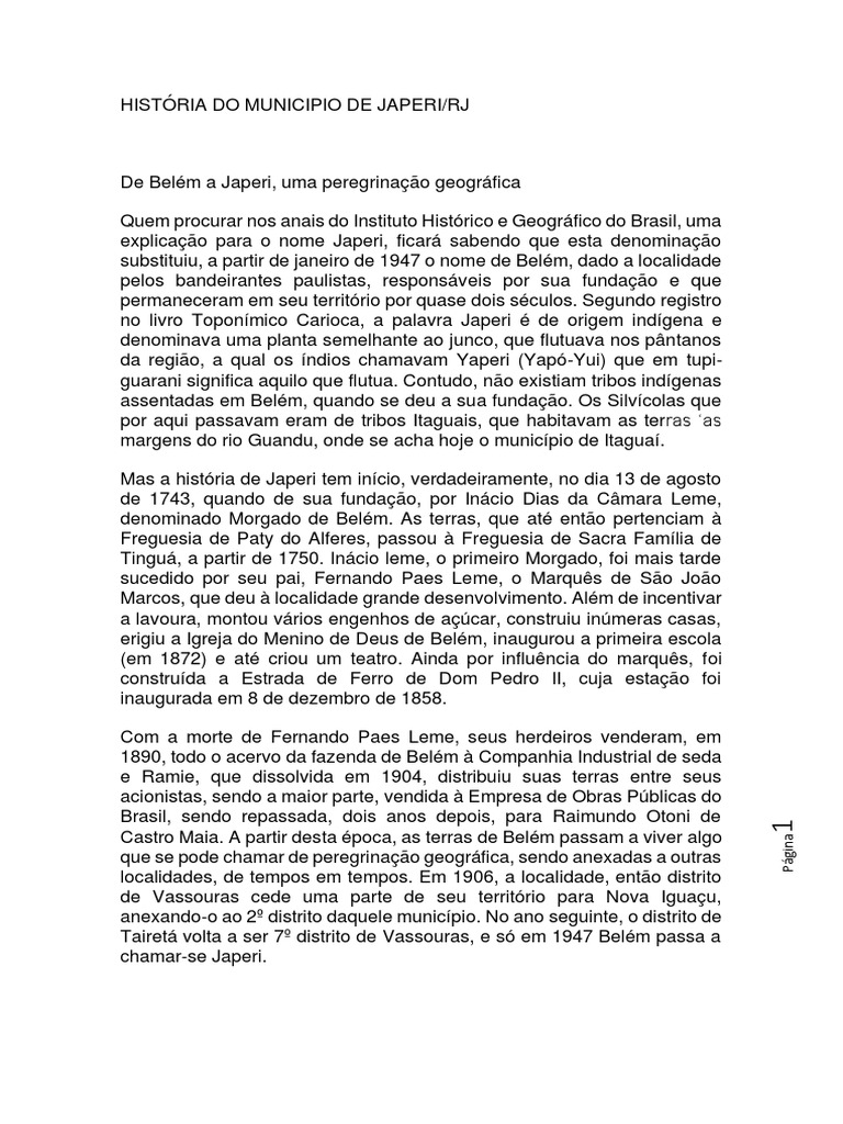 História Do Municipio de Japeri | PDF