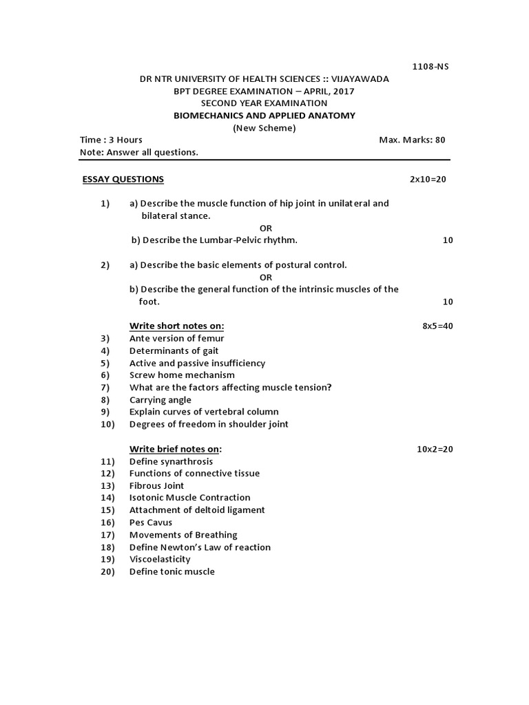 Biomechanics - Question Papers | PDF | Pelvis | Biomechanics