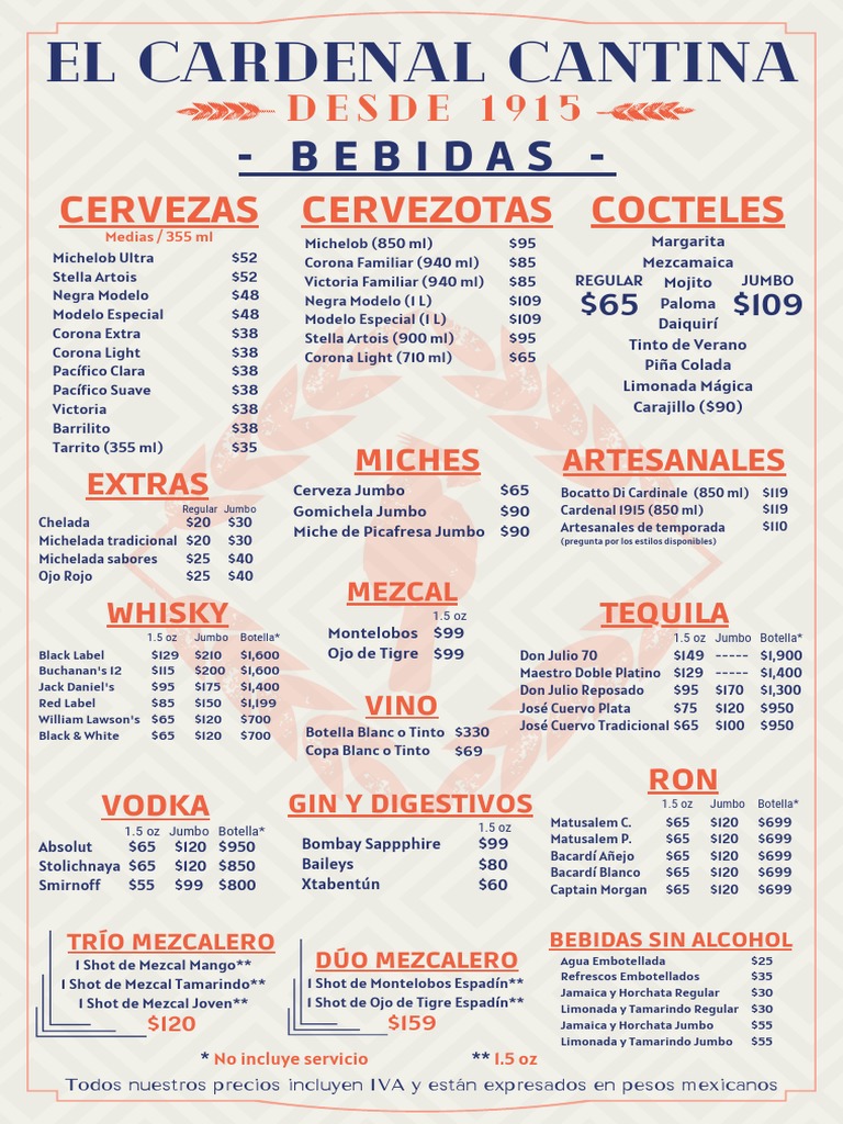 Menú Cardenal | PDF | Bebidas Destiladas | Alimentos