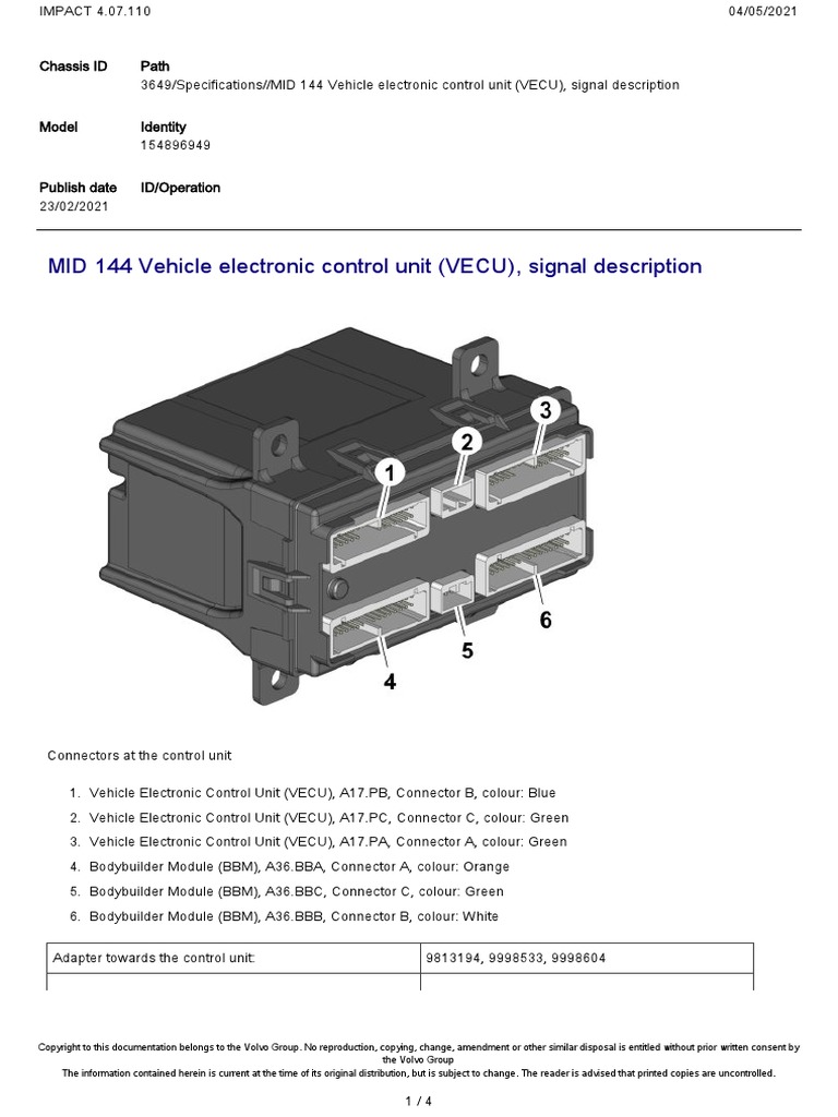 MID 144 Vehicle Electronic Control Unit (VECU), Signal Description ...