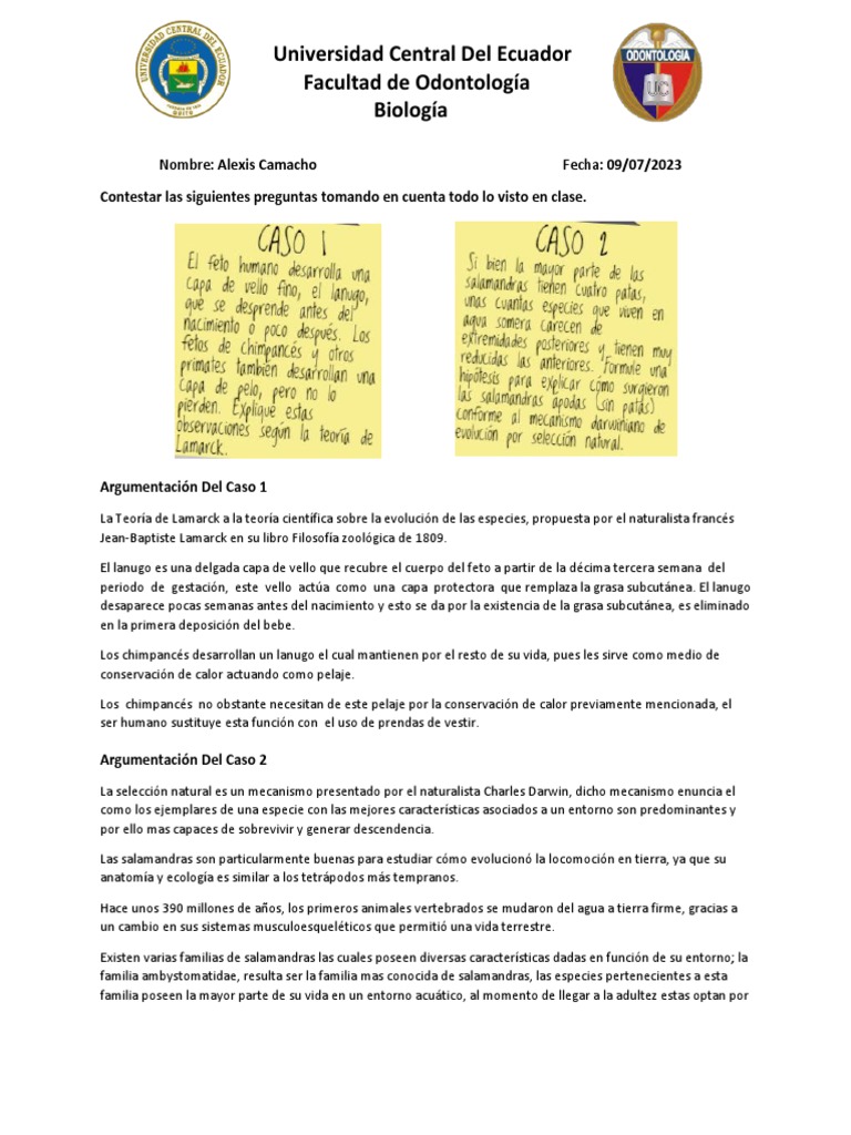 Biologia-Alexis Camacho-Tarea-2 | PDF | Biología | Evolución