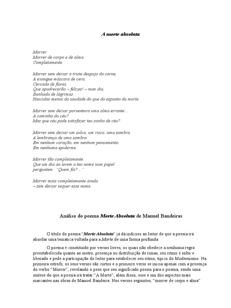 Análise Do Poema Morte Absoluta de Manuel Bandeiras | PDF | Morte | Alma