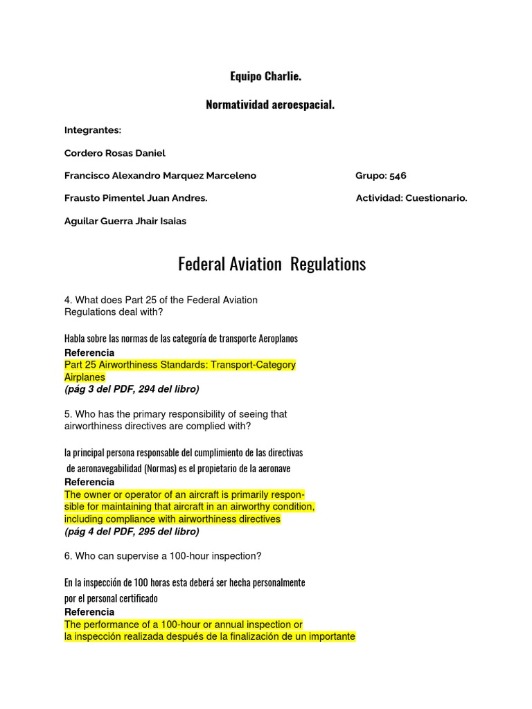 Cuestionario Federal Aviation Regulations | PDF | Aeroespacial ...