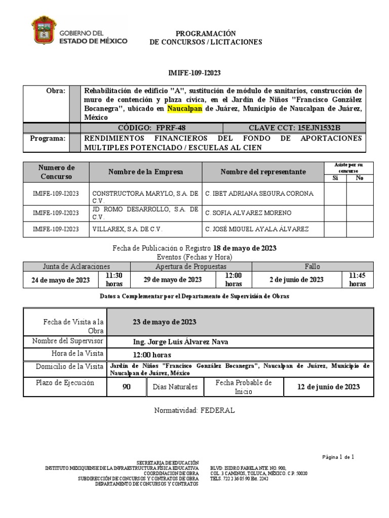 Rehabilitación en CBTIS Núm. 227 | PDF | México