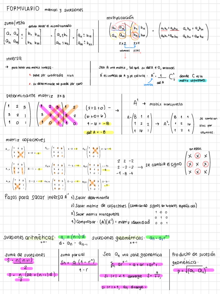 Formulario Matrices, Series y Sucesiones | PDF