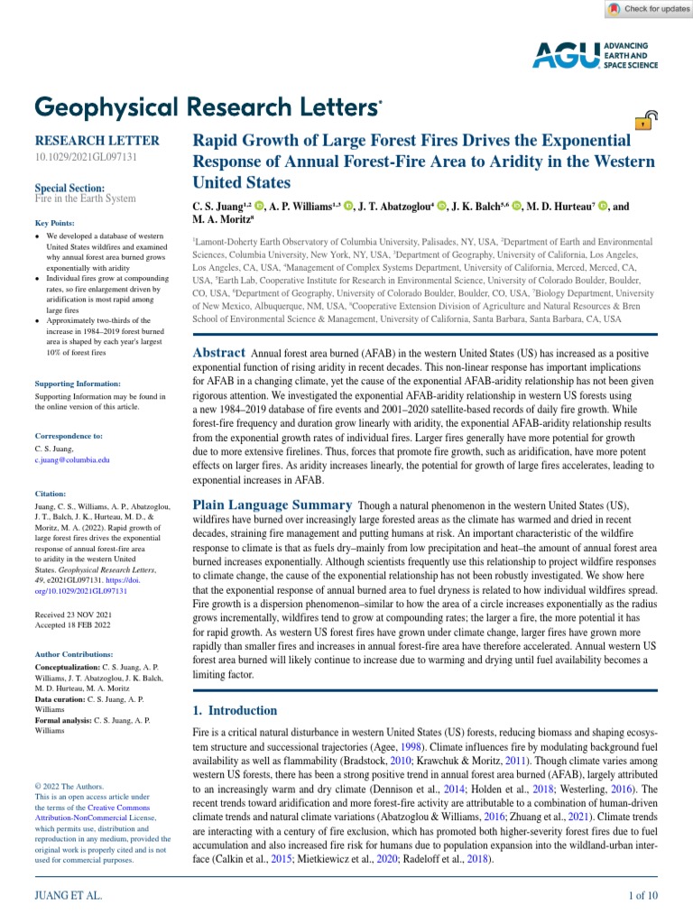 Geophysical Research Letters - 2022 - Juang | PDF | Wildfire | Linear ...