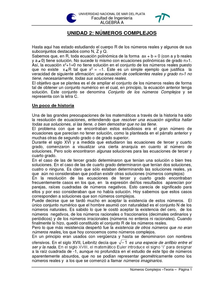 Teoria de Nã Meros Complejos | PDF | Números | Ecuaciones