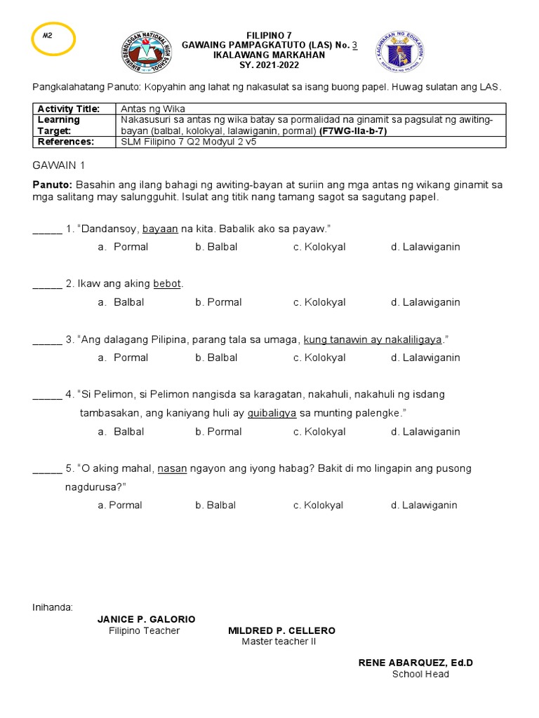 Q2 Las Fil 7 WK2 | PDF