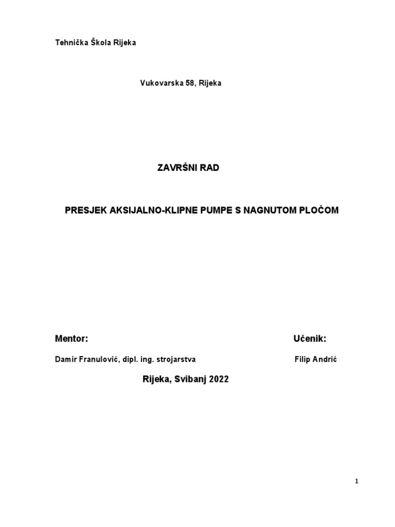 Završni Rad Presjek Pumpe | PDF