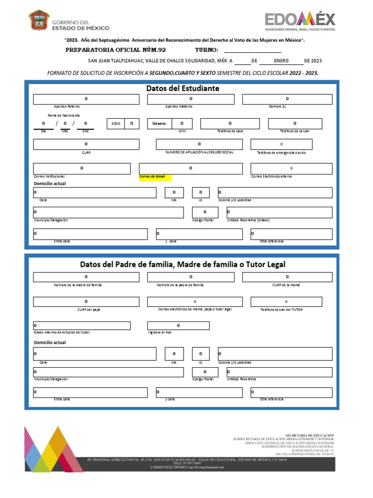 Ficha de Incripción 2do Sem Del C.E. 22-23 | PDF
