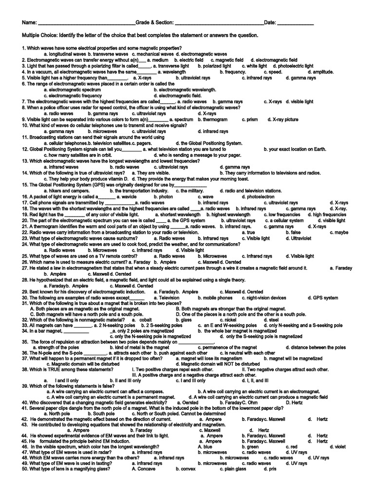 Long Quiz in Science QTR 2 | PDF | Electromagnetic Spectrum ...