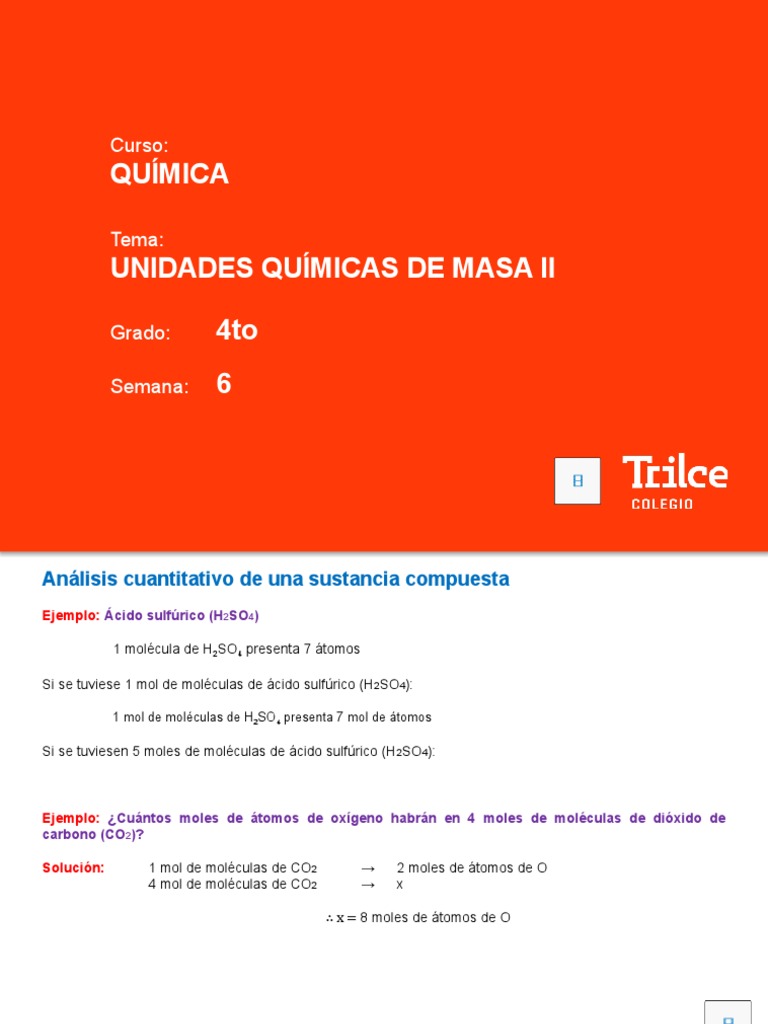 Q-4to-Unidades Químicas de Masa II | Descargar gratis PDF | Mole (Unidad) | Dióxido de carbono