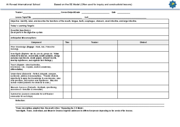 Daily Lesson Plan Template (5E Model) - With The School Logo | PDF