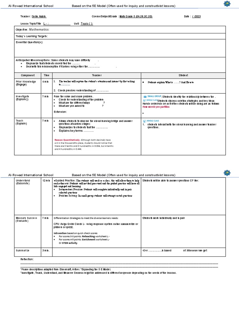5E Model Lesson Plan | PDF | Constructivism (Philosophy Of Education ...