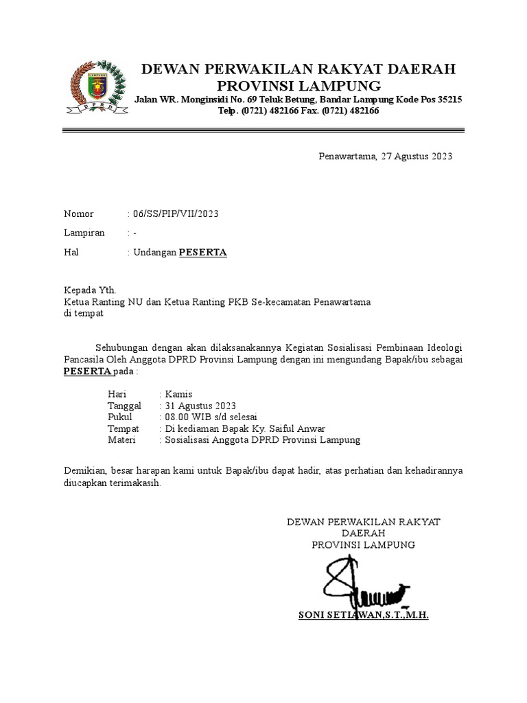 Surat Undangan DPRD Sosialisasi | PDF