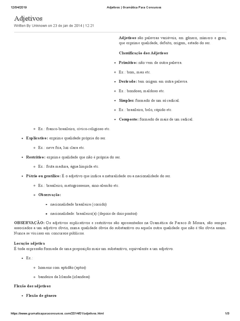Adjetivos Gramática Para Concursos Pdf
