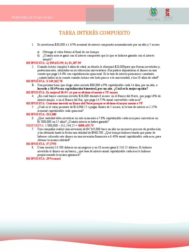 Archivo D Respuestas Tarea Interes Compuesto S11 | PDF | Bancos ...