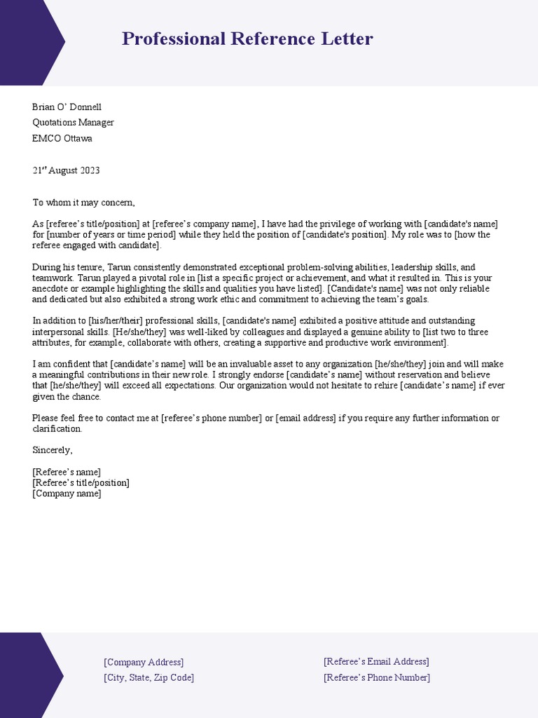 Professional Reference Letter Template | PDF