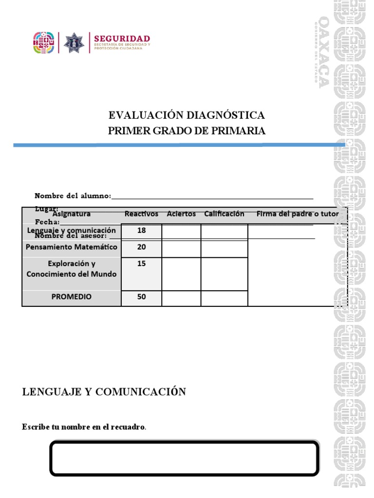 Examen Diagnóstico Primer Grado | PDF