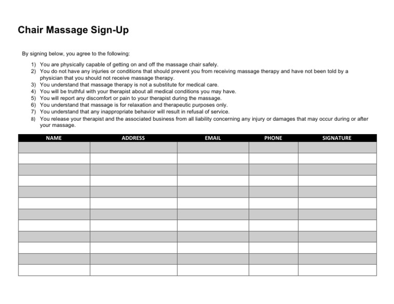 MMW Form ChairMassageSignUp | PDF | Massage | Therapy