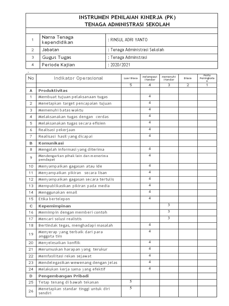 44.hasil Penilaian Kinerja Tendik | PDF