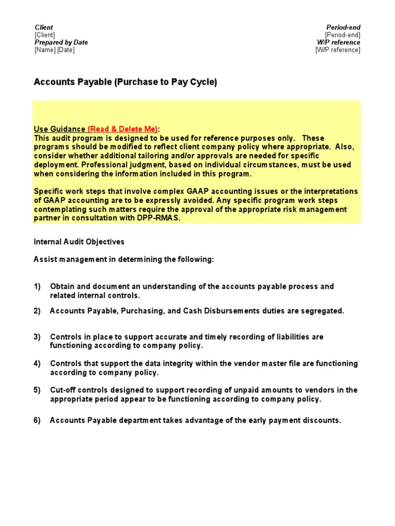 Accounts Payable Audit Program | PDF | Accounts Payable | Debits And Credits