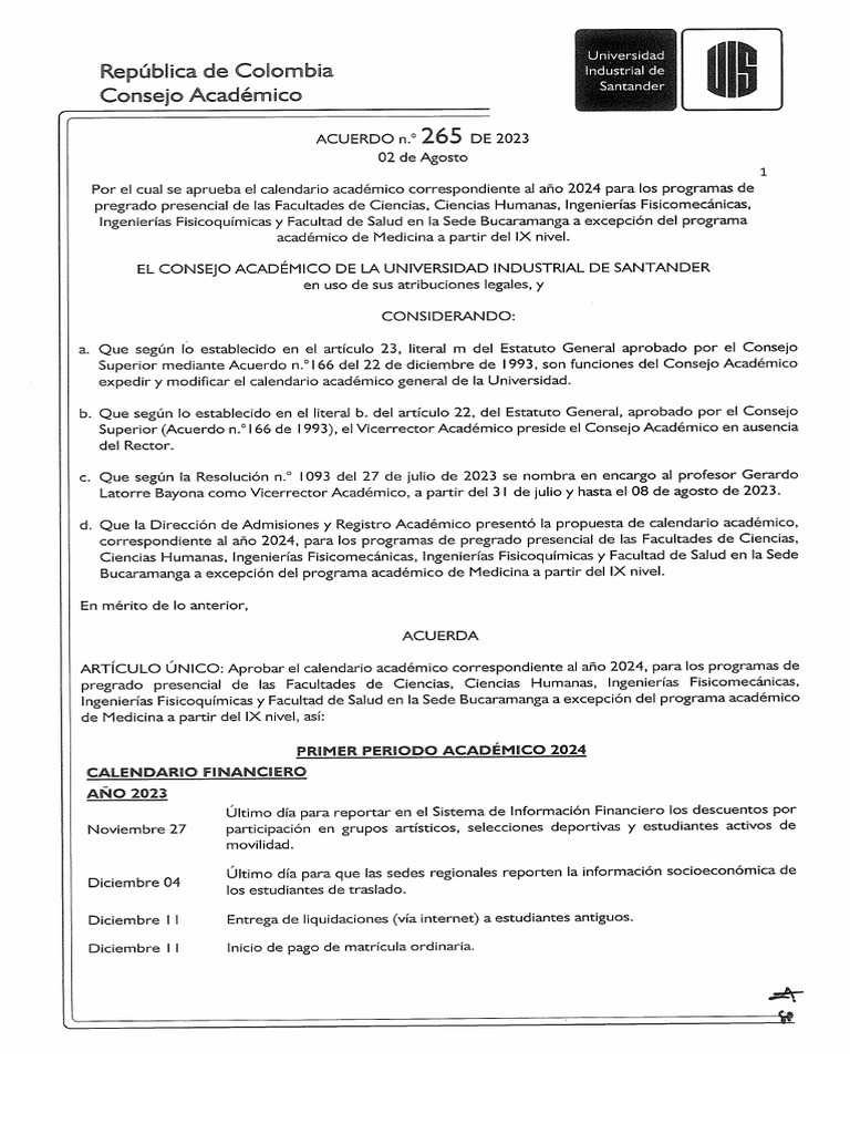 Calendario Uis 2024 | PDF