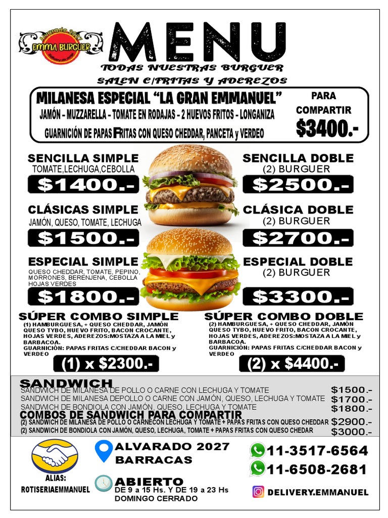 LISTA DE PRECIOS Emmanuel Burger | PDF | Hamburguesas | Alimentos
