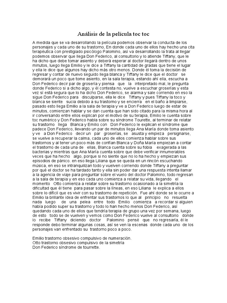 Análisis de La Película Toc Toc | PDF