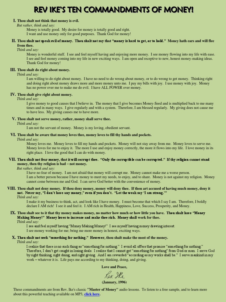 Rev. Ike's Ten Commandments of Money - Original | PDF | Thou