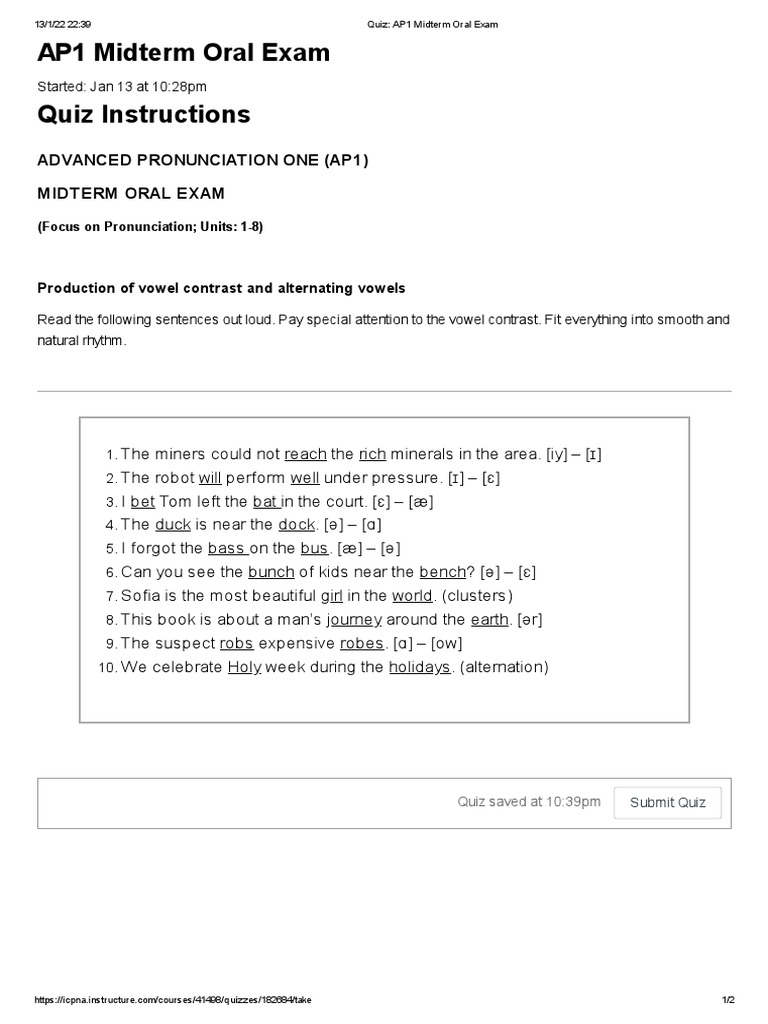 Quiz - AP1 Midterm Oral Exam | PDF
