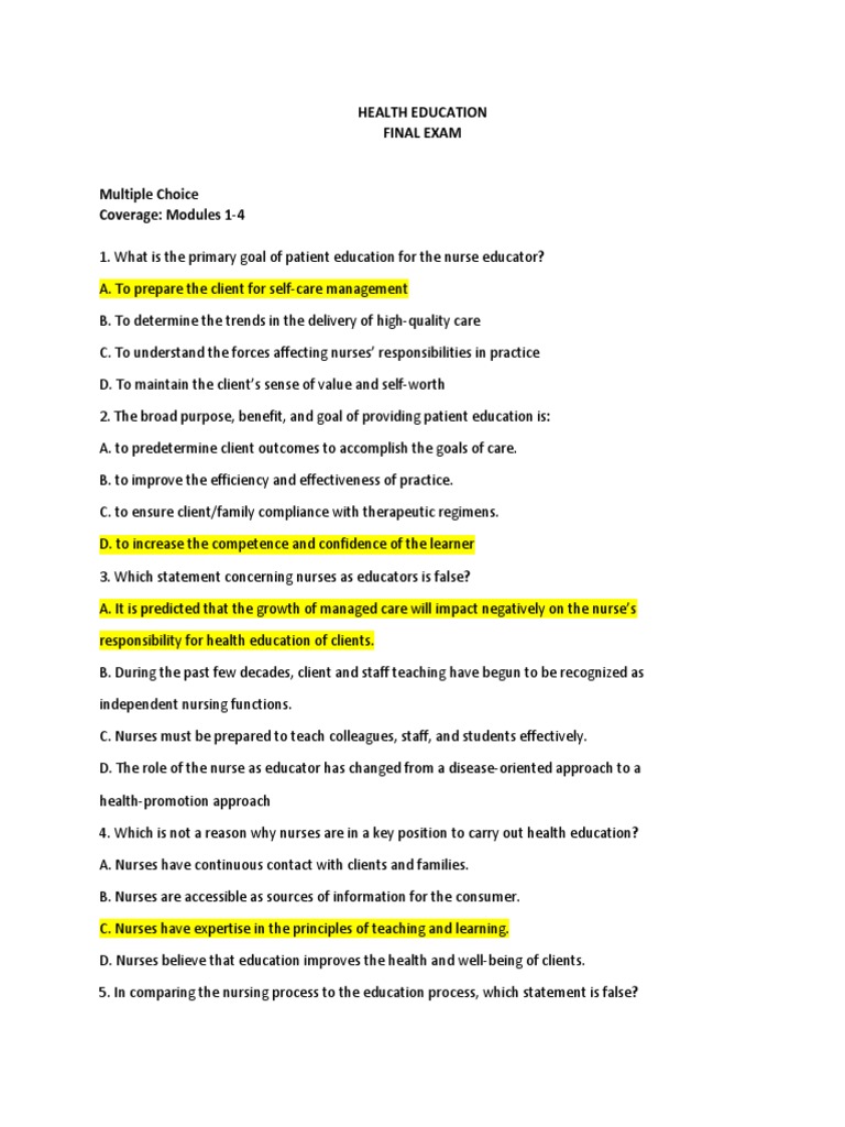 Health Education Final Exam Review | PDF | Nursing | Learning