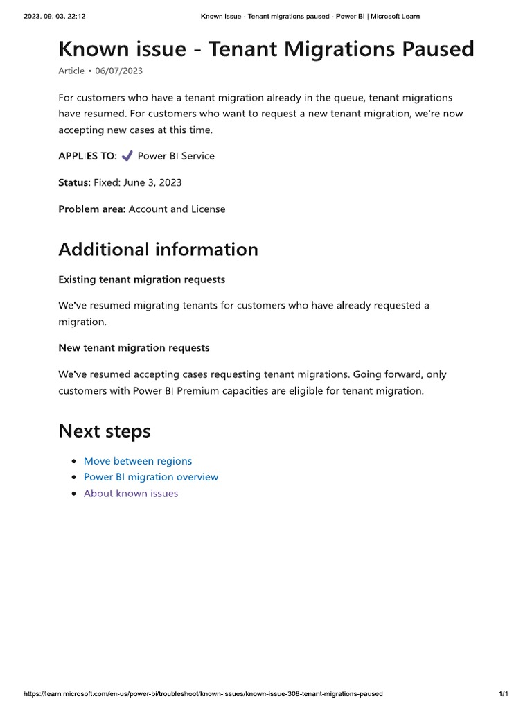 Known Issue - Tenant Migrations Paused | PDF