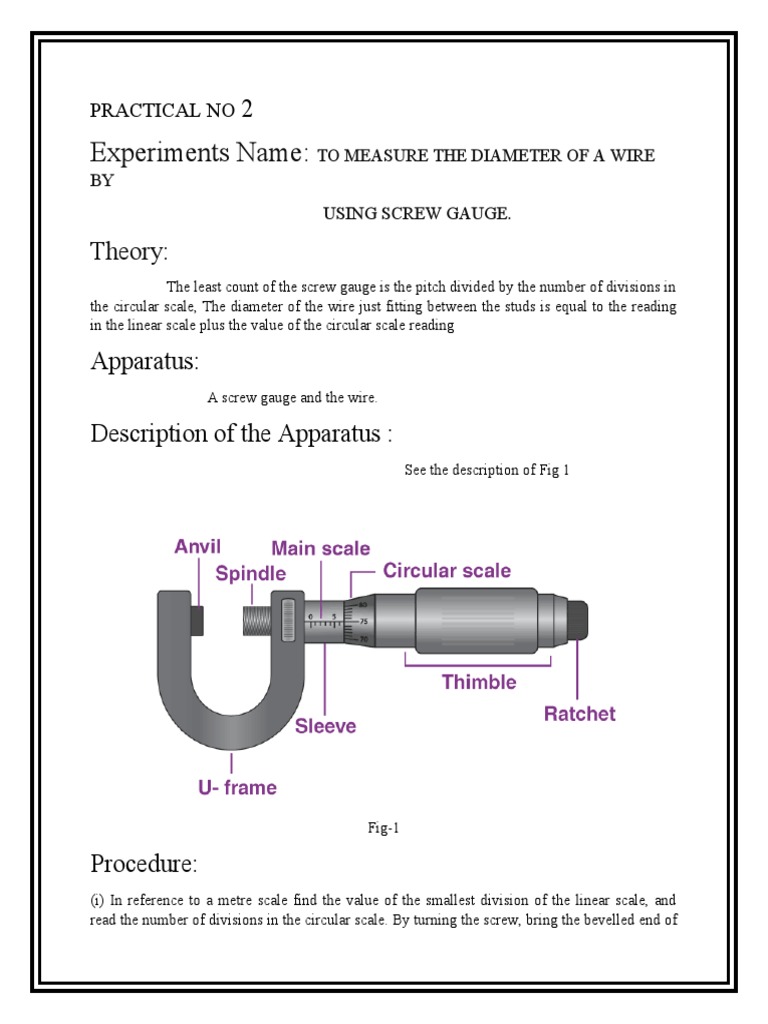 To Measure The Diameter of A Wire by Using Screw Gauge. | PDF | Screw