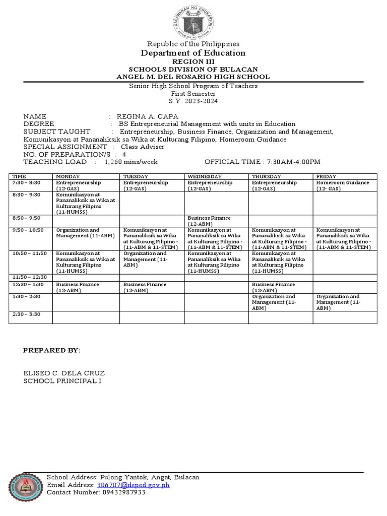1st sem shs teachers program 2023-2024 (SCHOOL) | PDF | Science