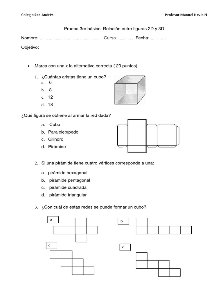 Prueba Figuras 2d y 3d | PDF | Geometría euclidiana | Formas geométricas