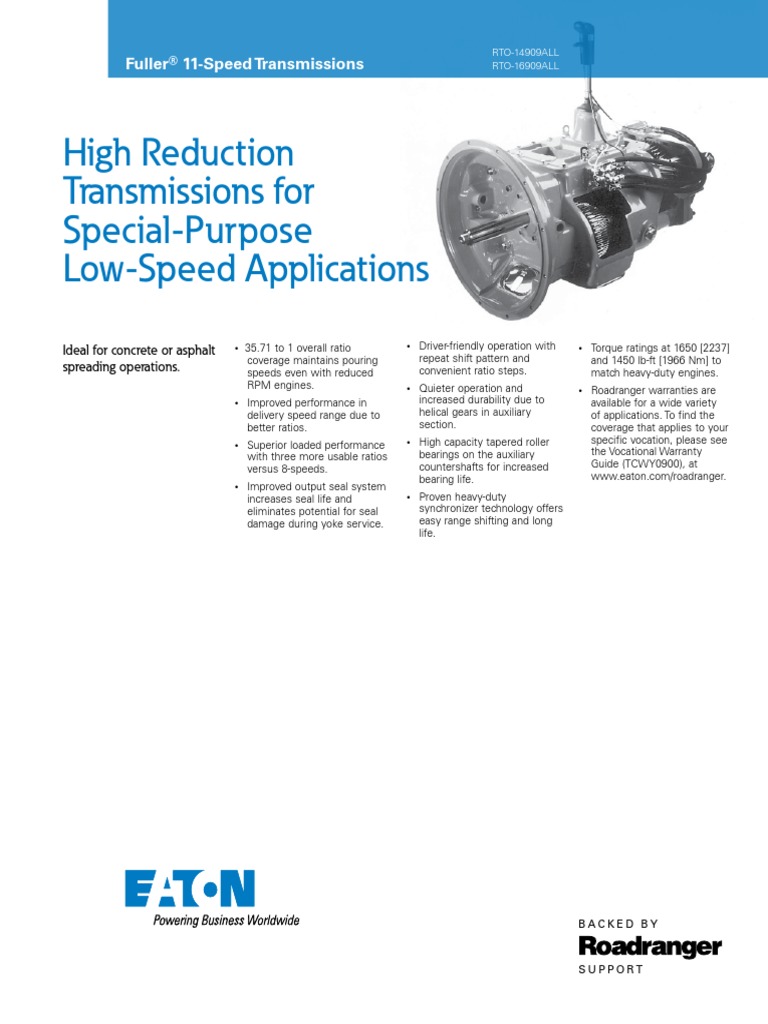 Eaton Fuller 11 Speed Transmissions Brochure trsl0253 en Us | PDF