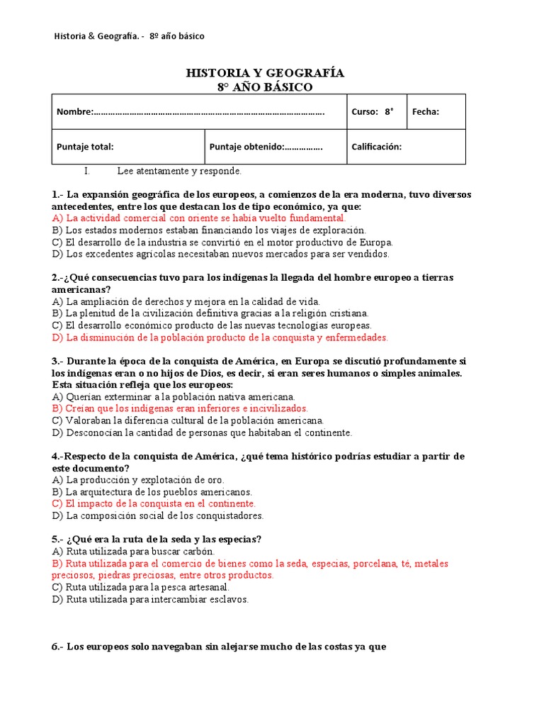 PRUEBA DESCUBRIMIENTO Y EXPANSIÓN 8VO | PDF