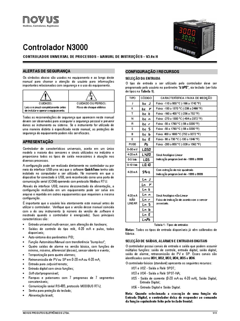 Manual do Controlador N3000 | PDF | USB | Entrada/Saída