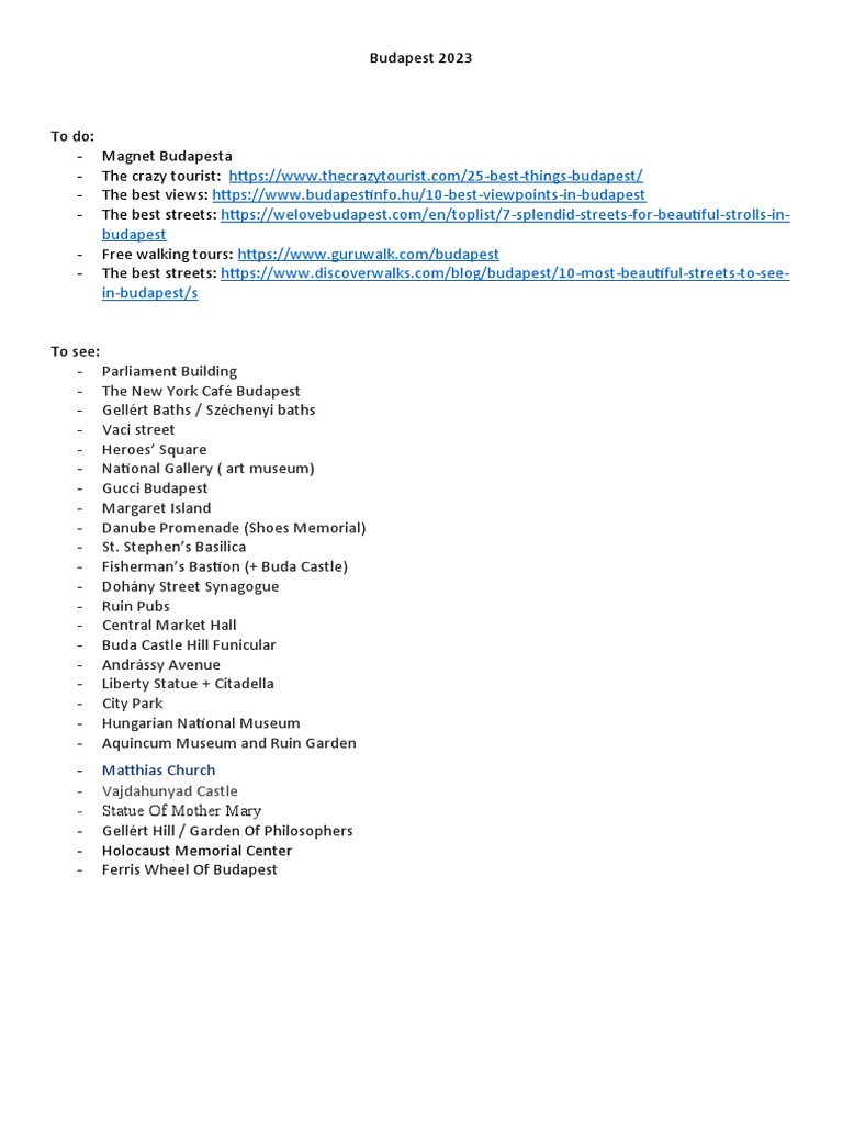 Budapest 2023 Trip | PDF