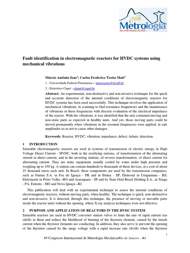 Fault Identification in Electromagnetic Reactors For HVDC Systems Using Mechanical Vibrations | PDF
