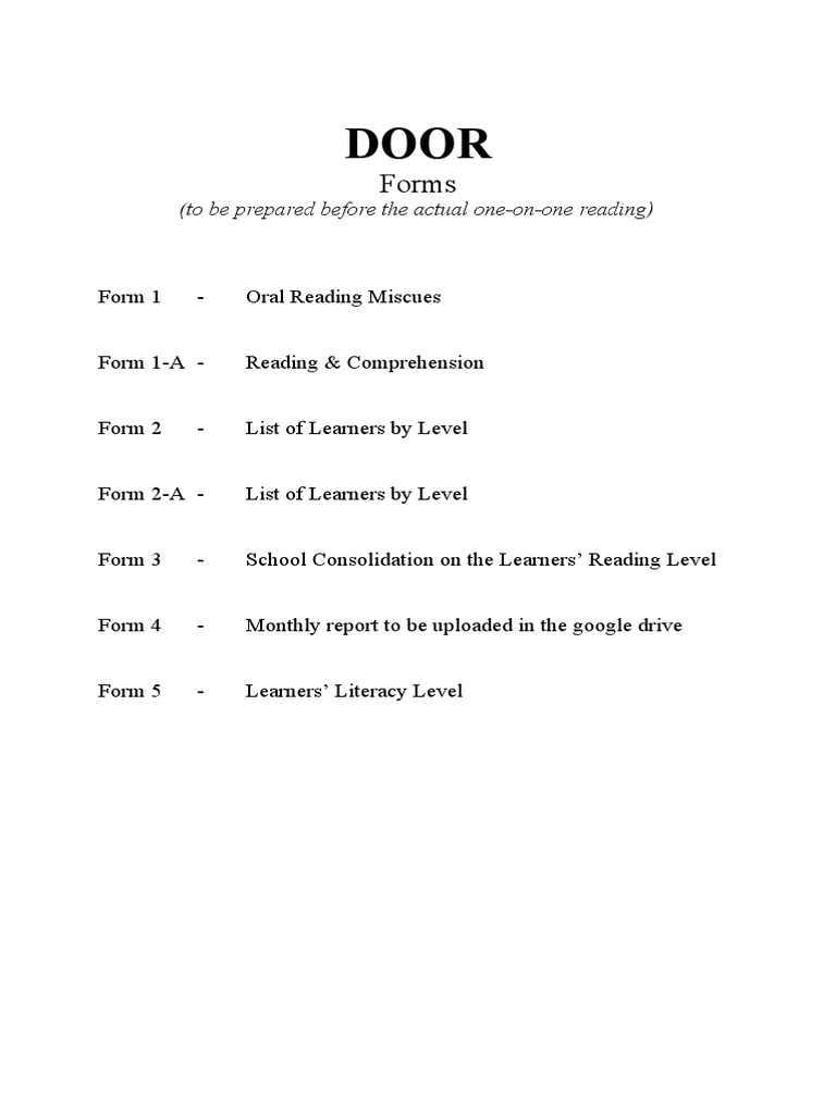 Door Assessment Tools | PDF | Reading Comprehension | Pedagogy