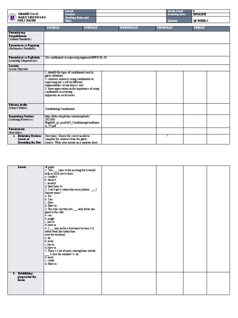 Melc DLL Eng 9 Week 2 q1 Done | PDF