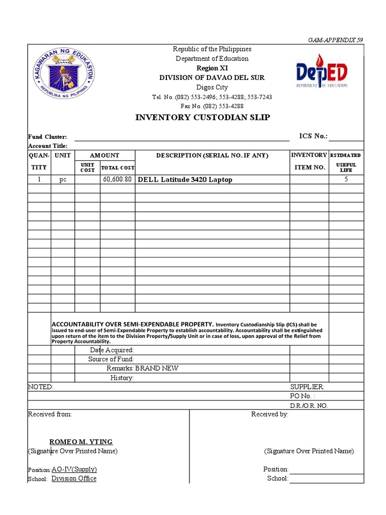Inventory Custodian Slip | PDF